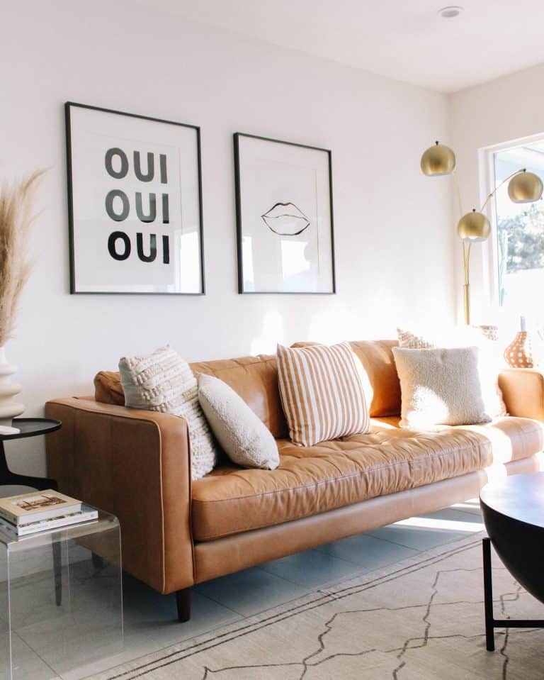 Bringing Warmth and Style with a Camel Leather Couch Living Room: 21 ...