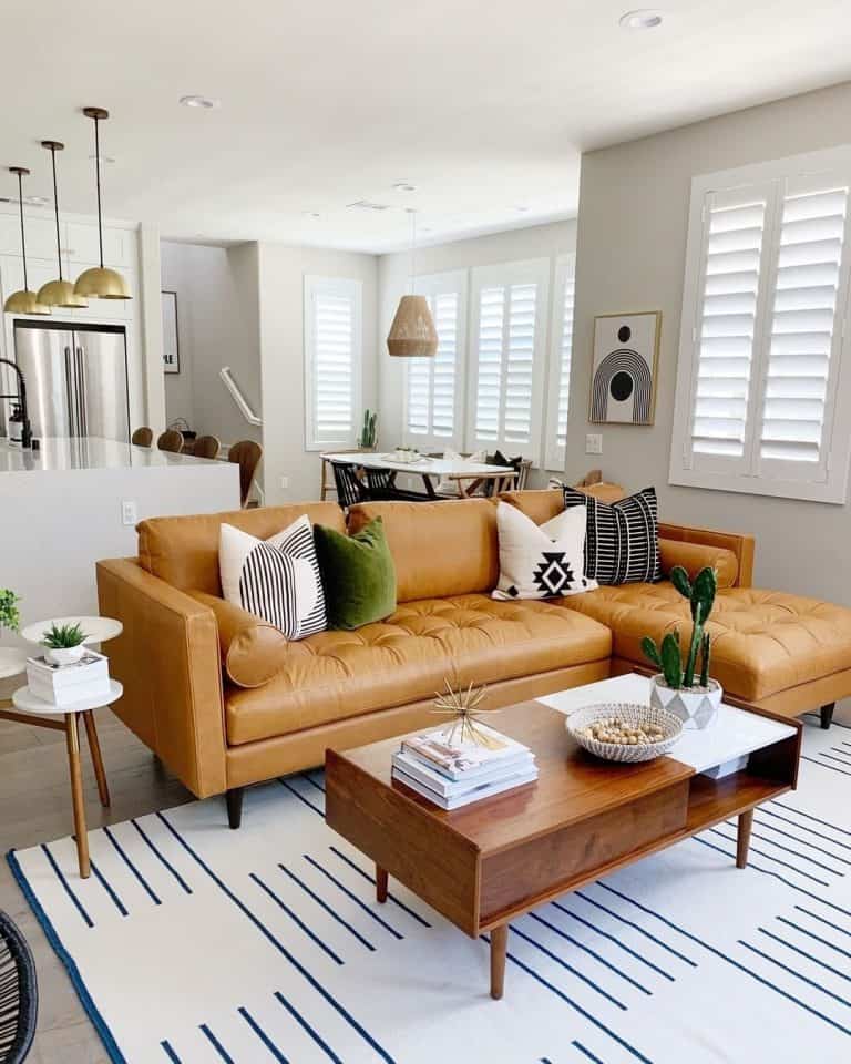 Bringing Warmth and Style with a Camel Leather Couch Living Room: 21 ...